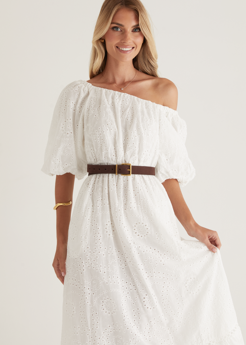 Ellerie Midi Dress - White Anglaise – Gingham & Heels
