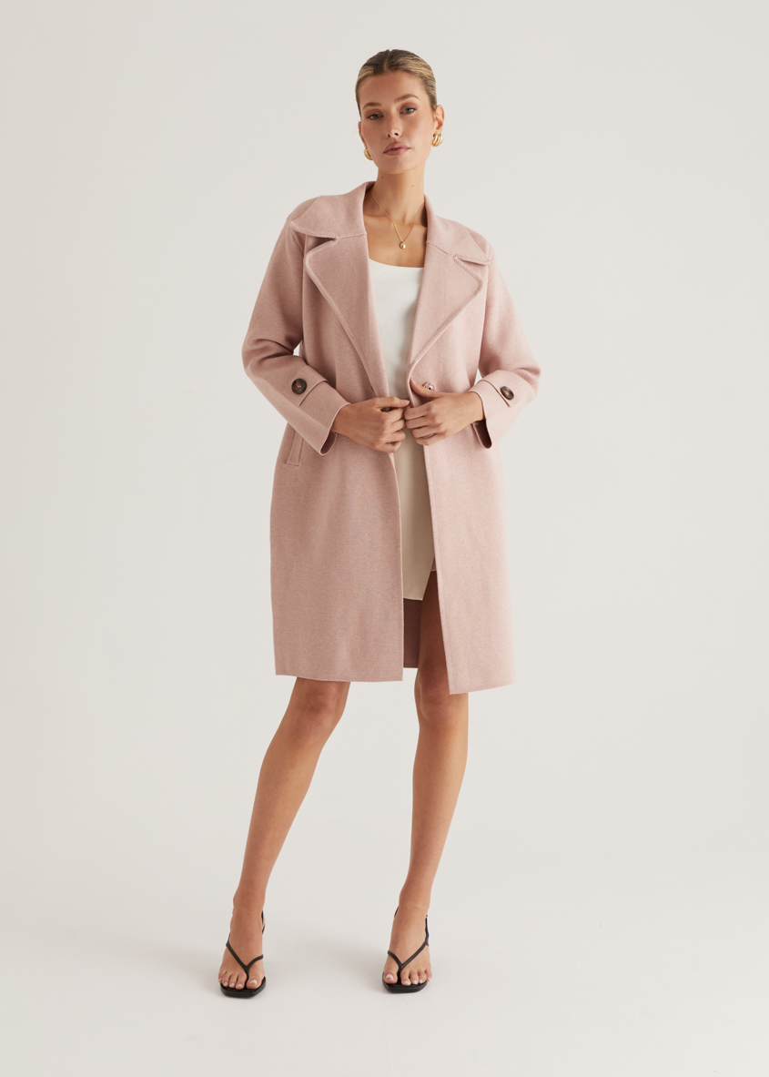 Chayso Knit Coat - Blush – Gingham & Heels