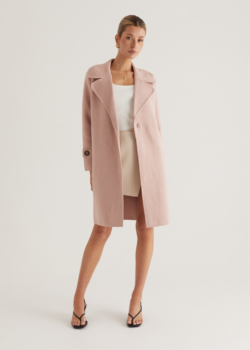 Chayso Knit Coat - Blush – Gingham & Heels
