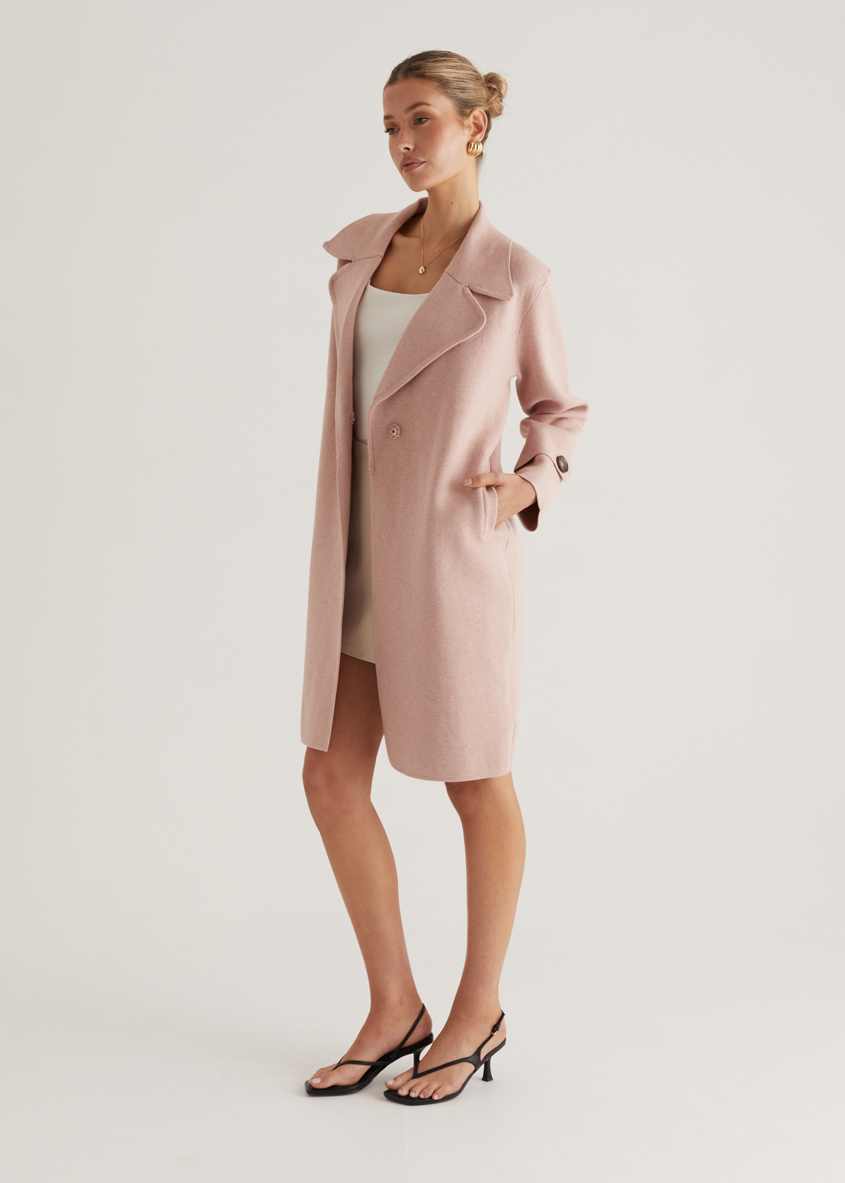 Chayso Knit Coat - Blush – Gingham & Heels