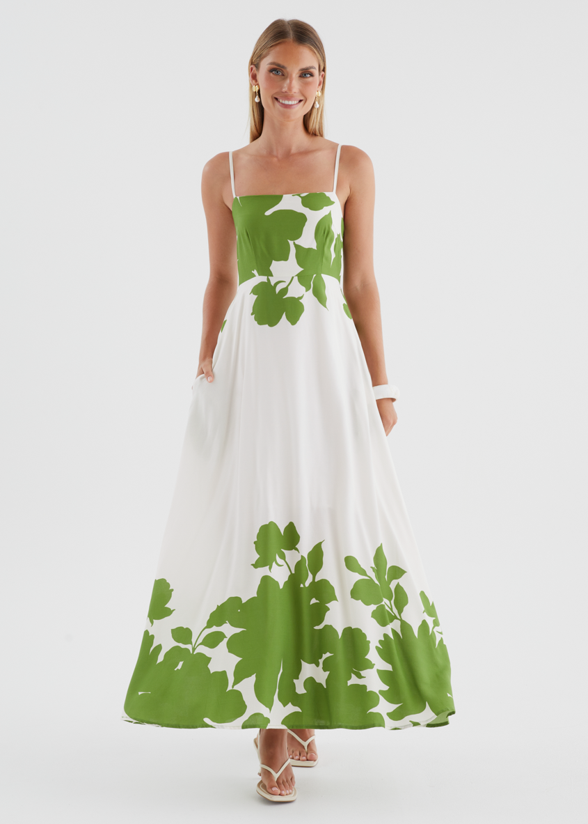 Artemis Maxi Dress - Matcha Leaf – Gingham & Heels
