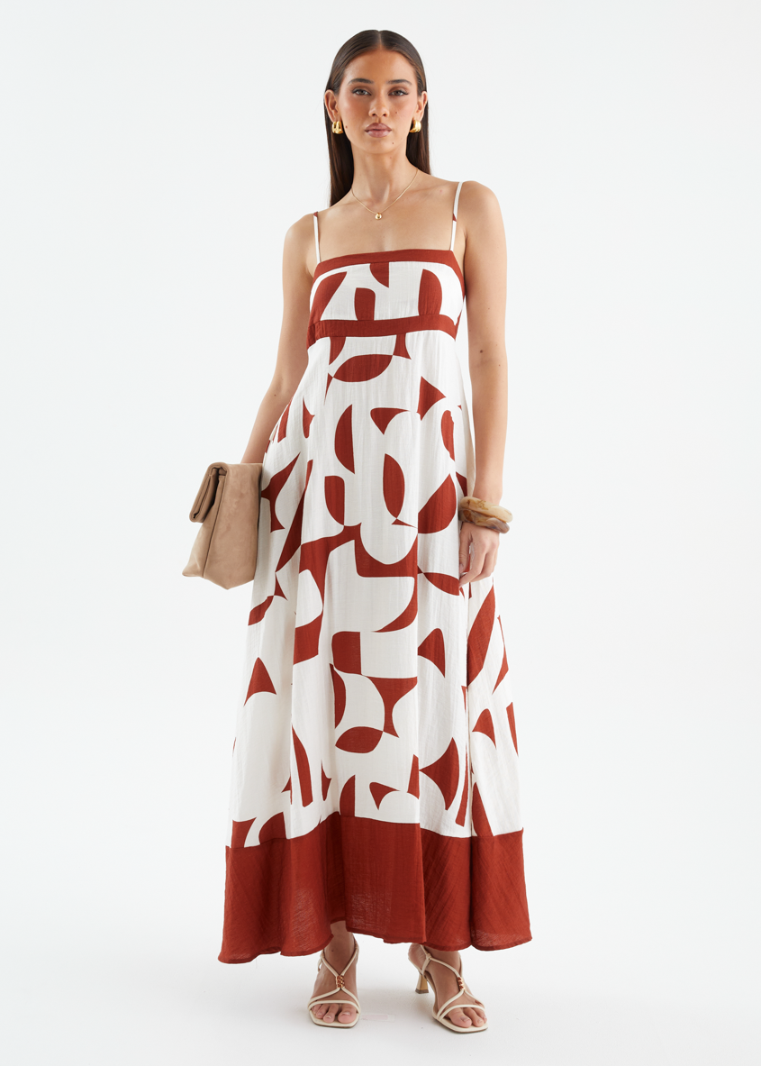 Givara Maxi Dress - Brown Abstract – Gingham & Heels