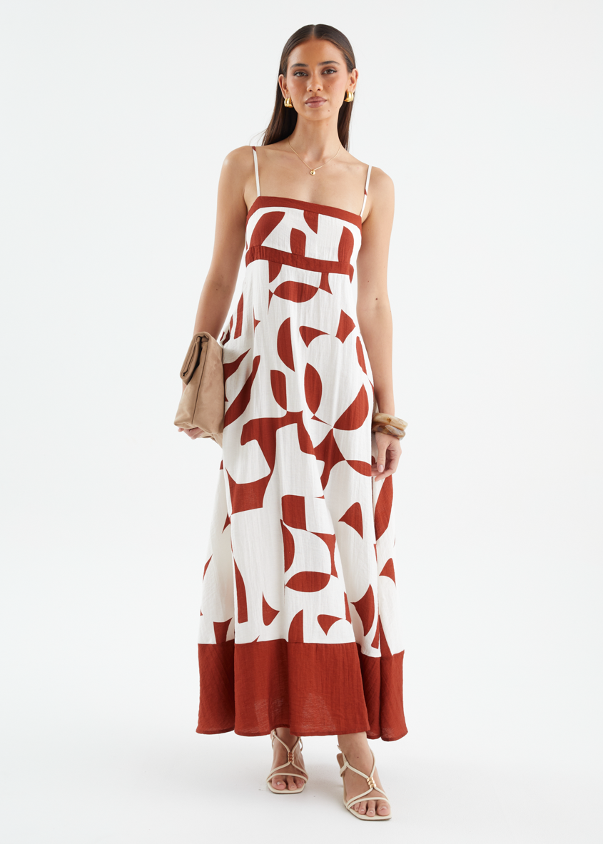 Givara Maxi Dress - Brown Abstract – Gingham & Heels