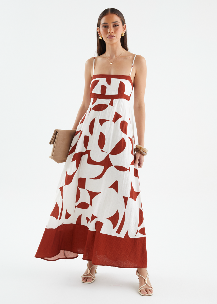 Givara Maxi Dress - Brown Abstract – Gingham & Heels