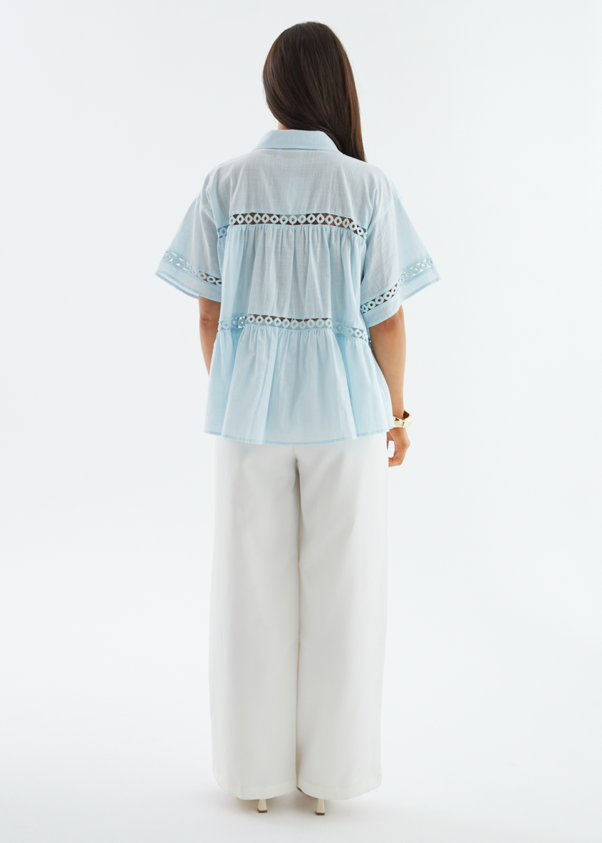 Zahra Shirt - Light Blue – Gingham & Heels