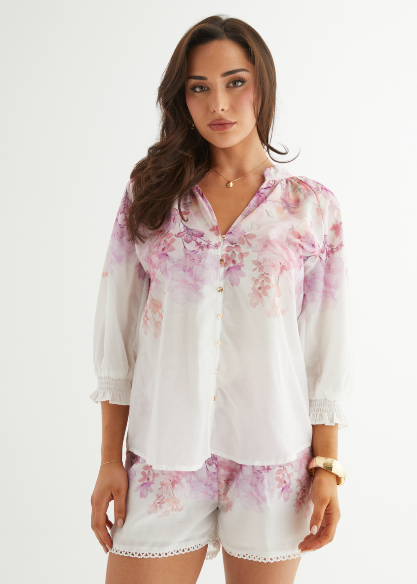Gillia Blouse - Pink Flowers – Gingham & Heels