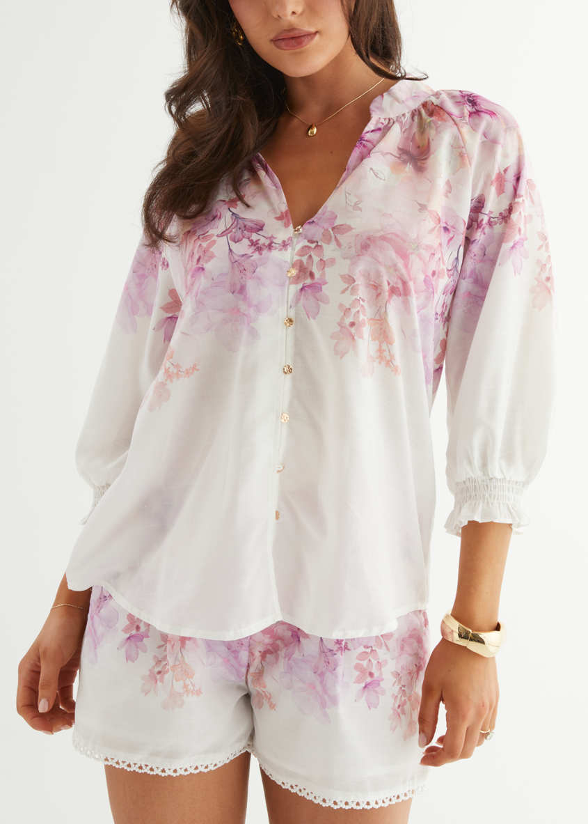 Gillia Blouse - Pink Flowers – Gingham & Heels