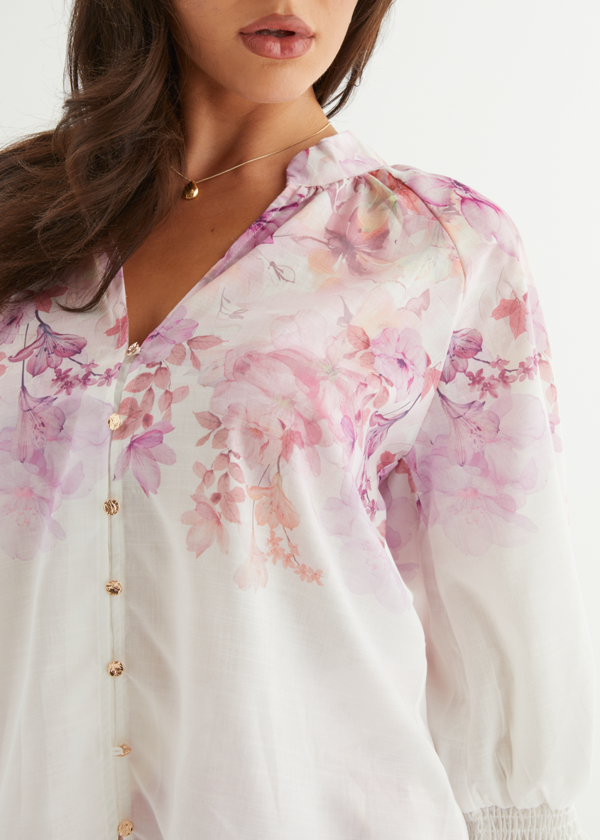 Gillia Blouse - Pink Flowers – Gingham & Heels