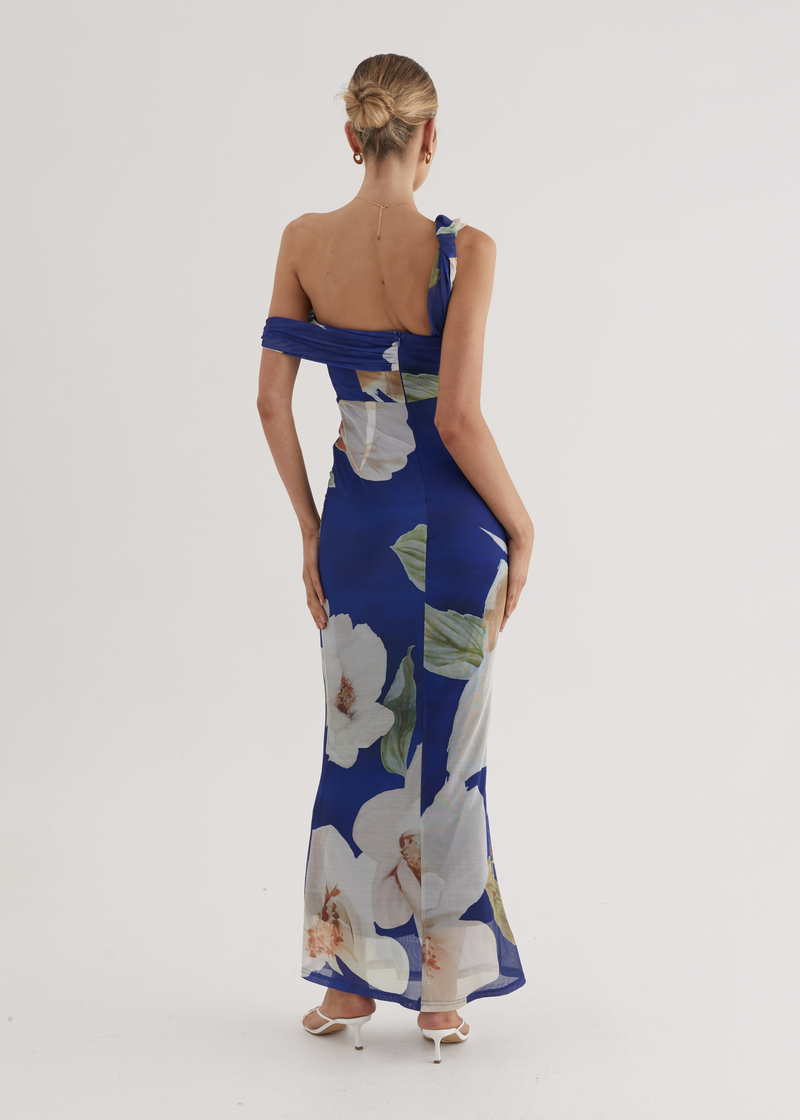 Helena Mesh Maxi Dress - Blue Flowers – Gingham & Heels