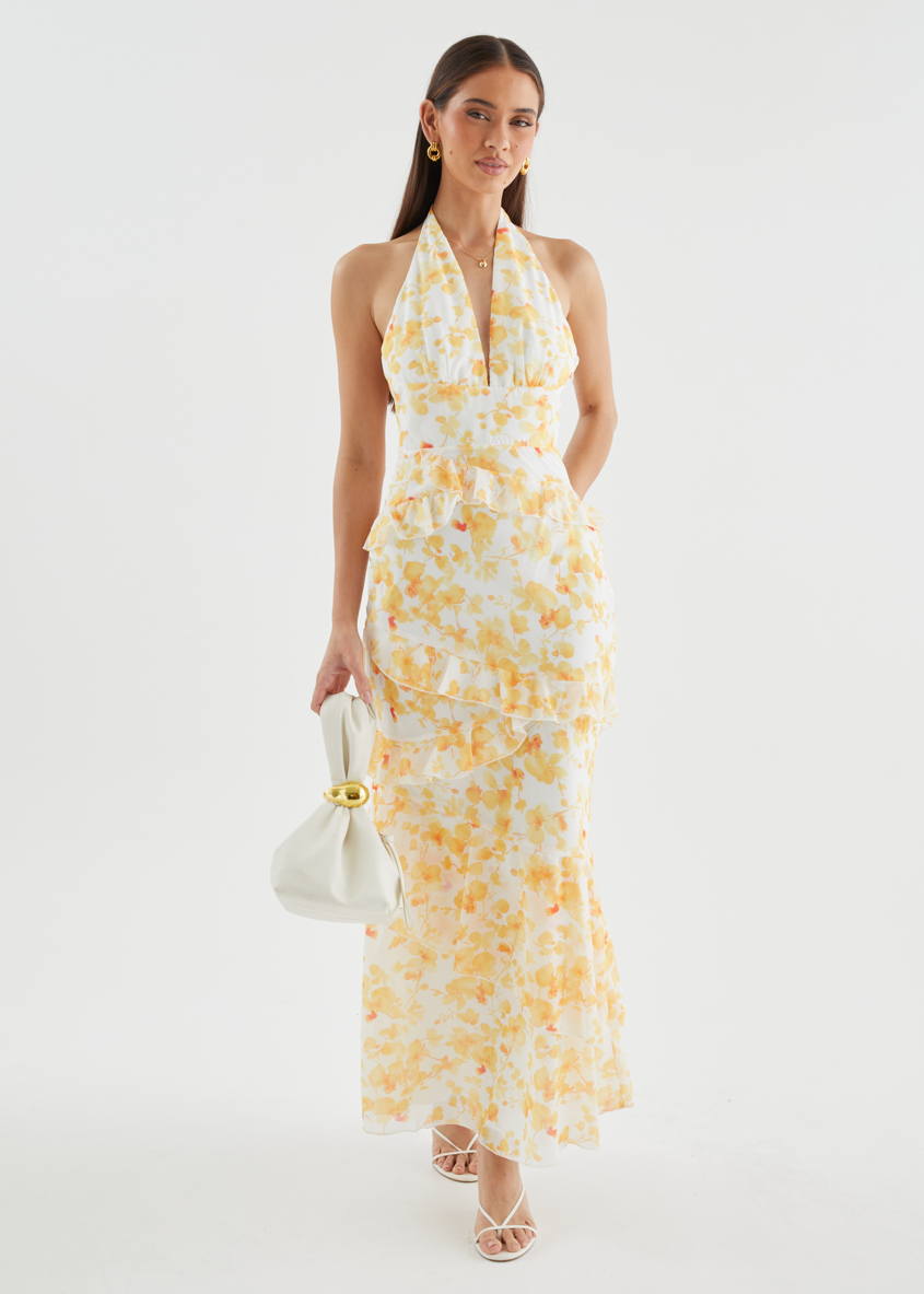 Ferryn Halter Maxi Dress - Yellow Floral – Gingham & Heels