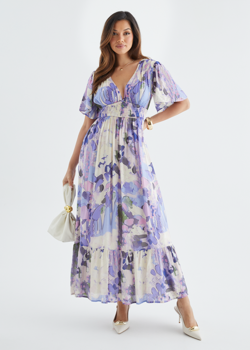 Cara Maxi Dress - Purple Abstract – Gingham & Heels