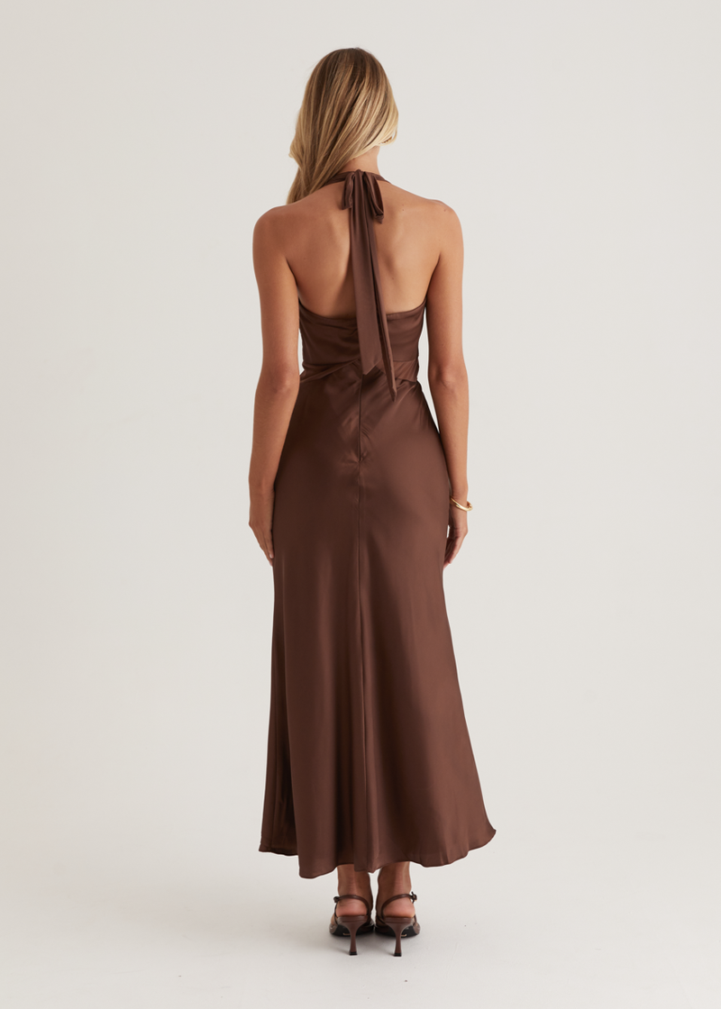 Serento Halter Maxi Dress - Chocolate – Gingham & Heels