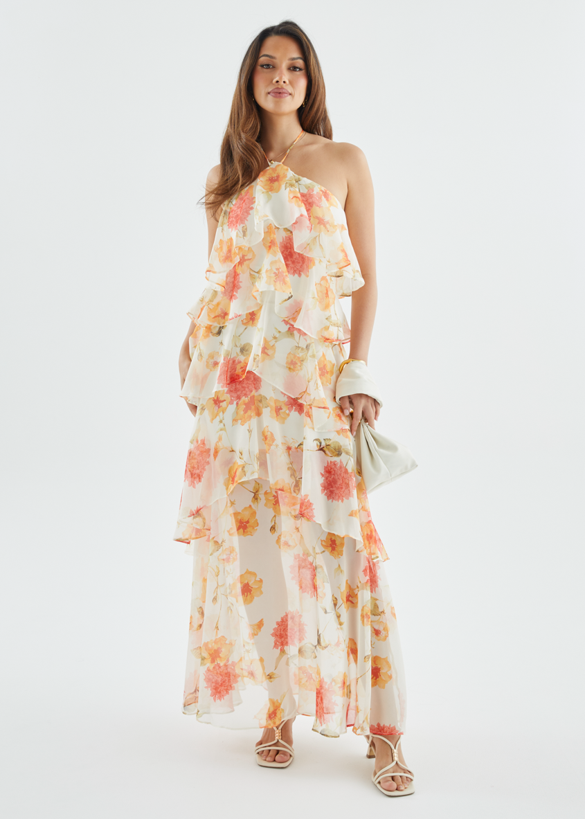 Telaena Halter Maxi Dress - Marigold Floral – Gingham & Heels