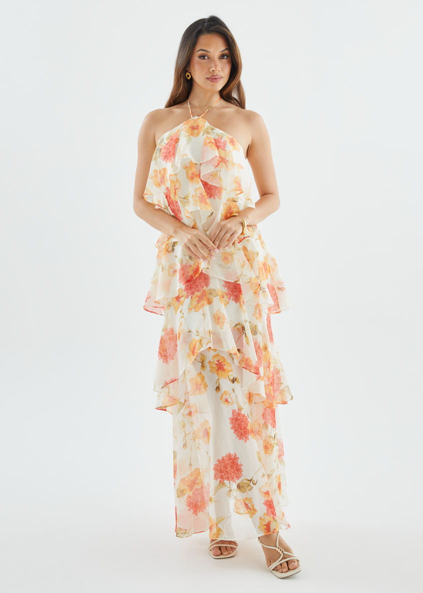 Telaena Halter Maxi Dress - Marigold Floral – Gingham & Heels