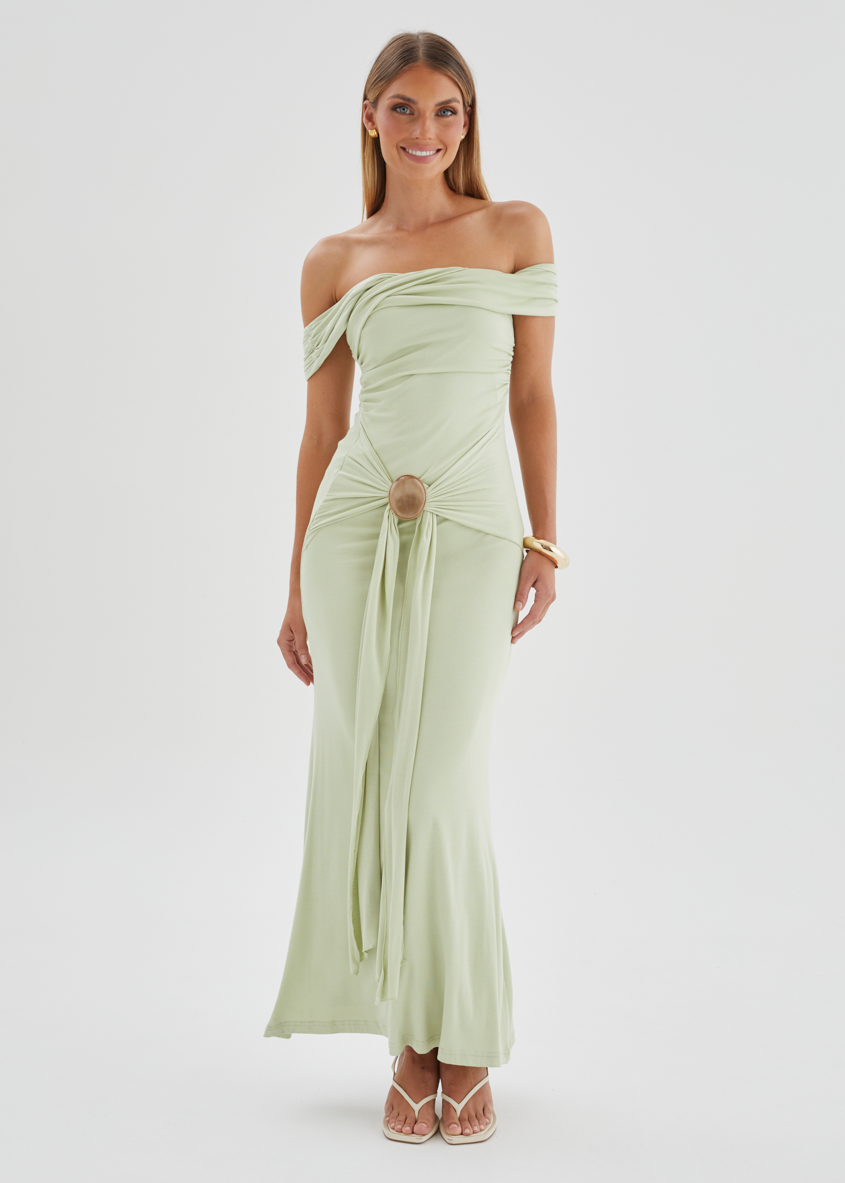 Tiarna Off Shoulder Maxi Dress - Matcha – Gingham & Heels