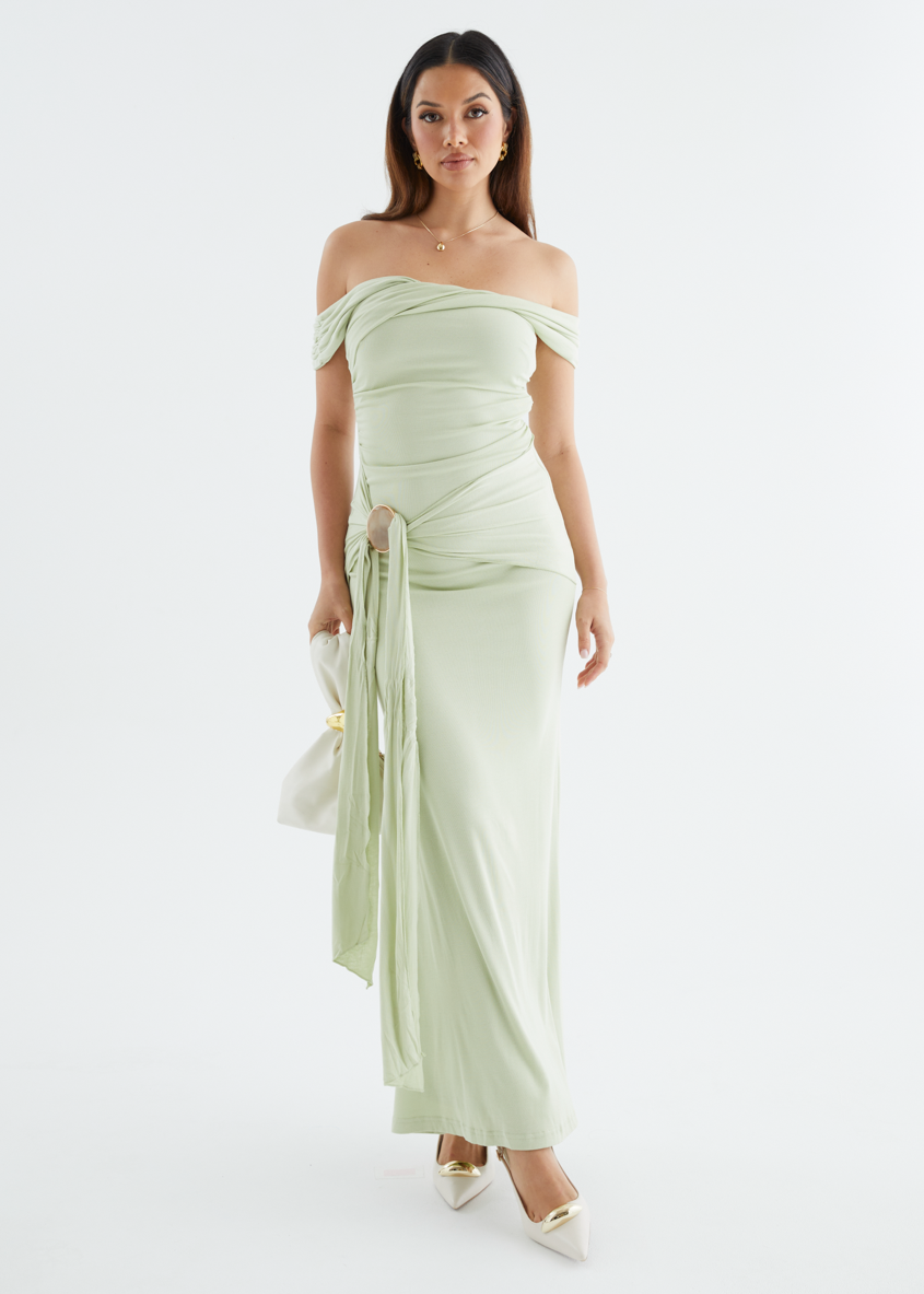 Tiarna Off Shoulder Maxi Dress - Matcha – Gingham & Heels