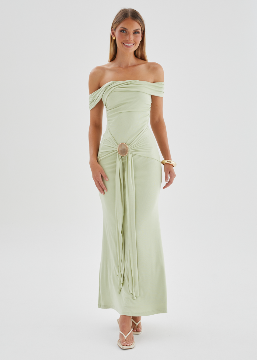 Tiarna Off Shoulder Maxi Dress - Matcha – Gingham & Heels