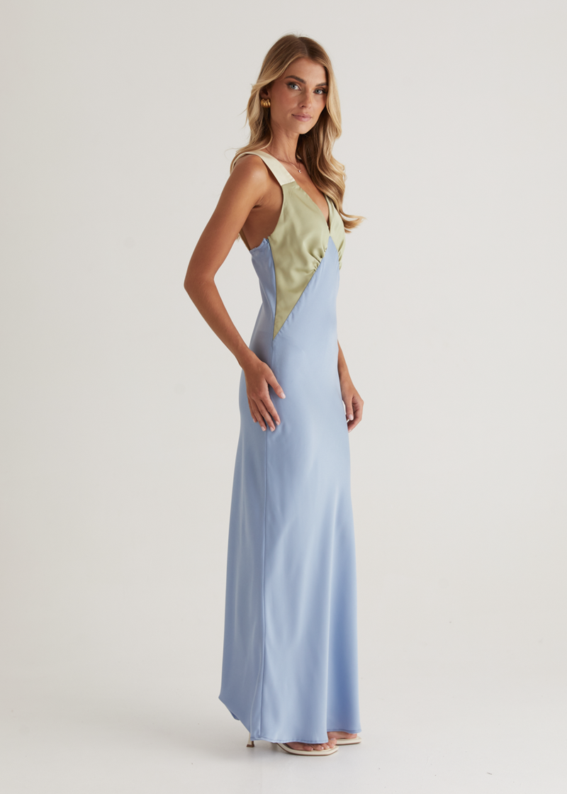 Taleena Maxi Dress - Blue Splice – Gingham & Heels