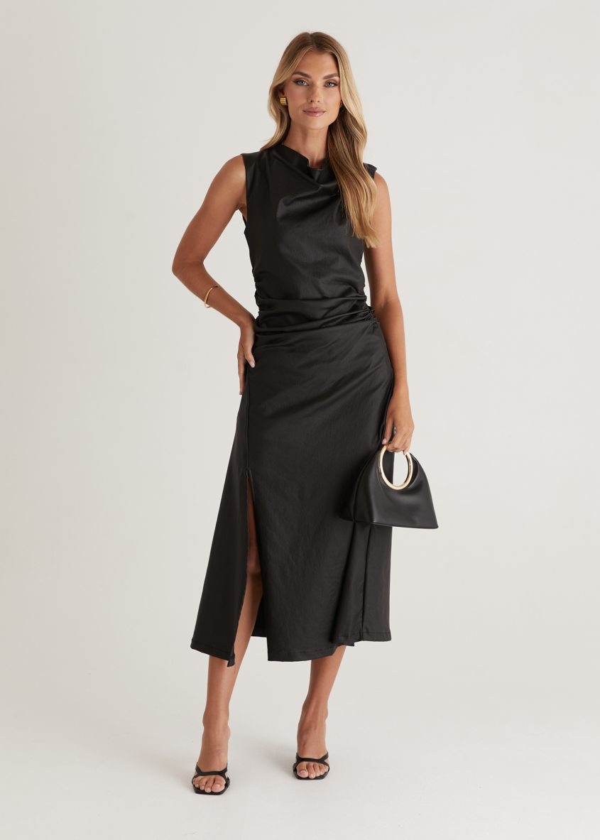 Romella Coated Midi Dress - Black – Gingham & Heels
