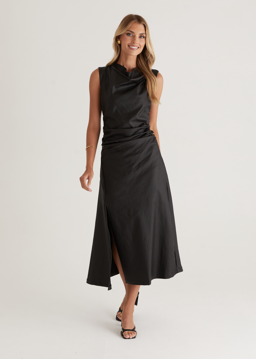 Romella Coated Midi Dress - Black – Gingham & Heels