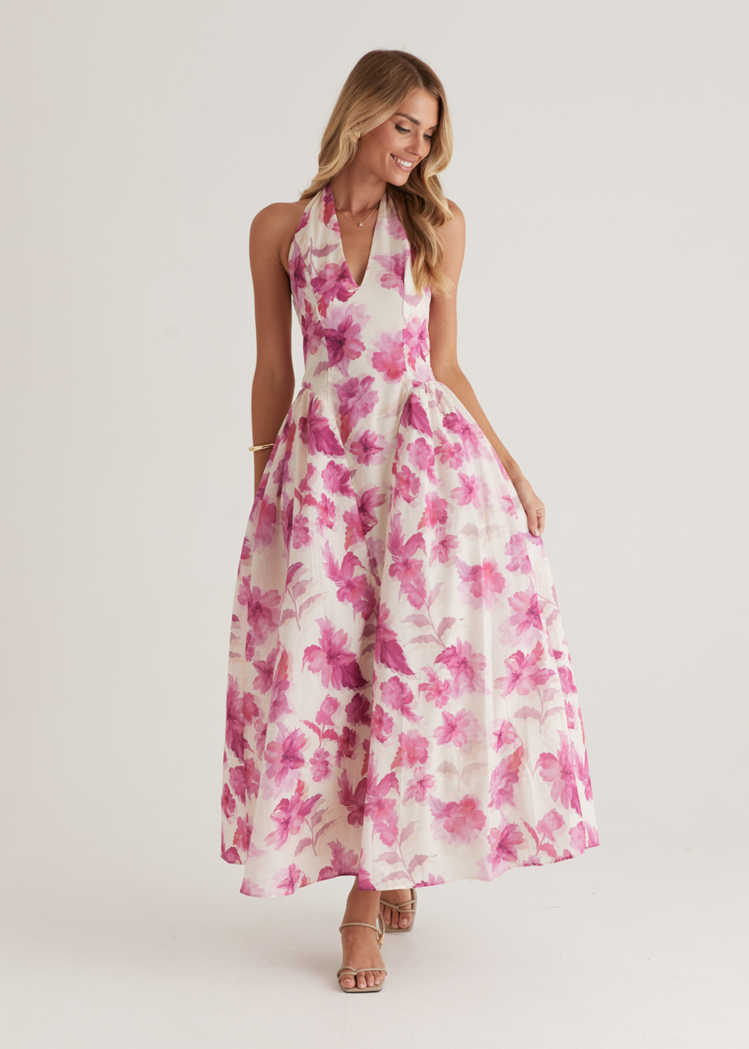 Faithless Halter Maxi Dress - Pink Flowers – Gingham & Heels