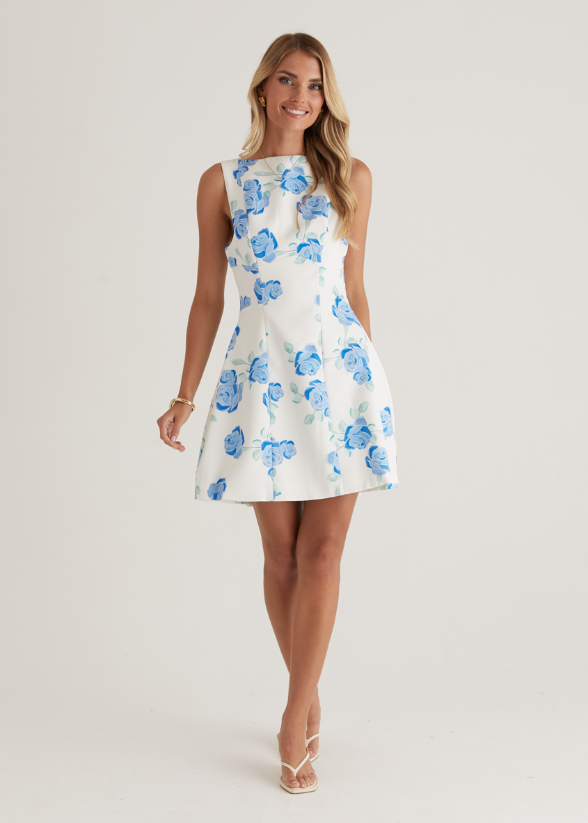 Clarissa Dress - Azure Floral – Gingham & Heels