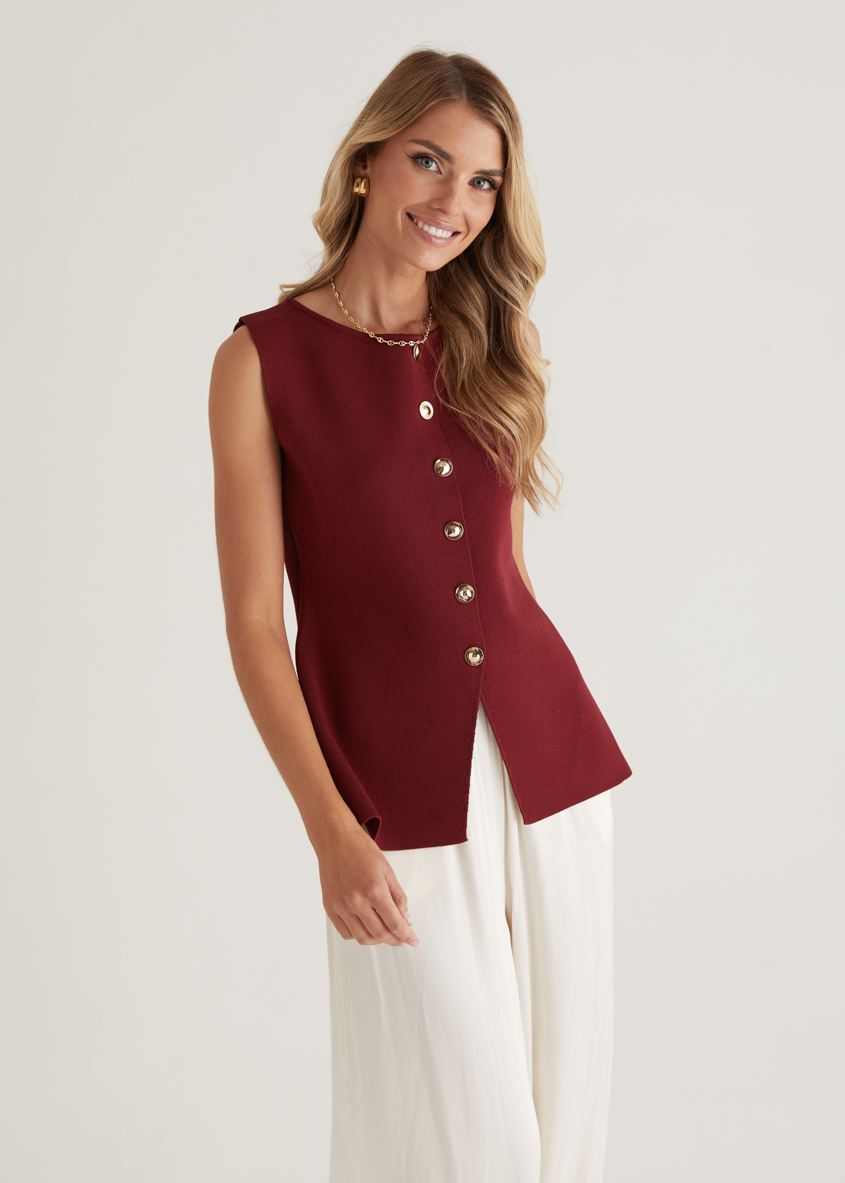 Tristy Knit Vest - Merlot – Gingham & Heels