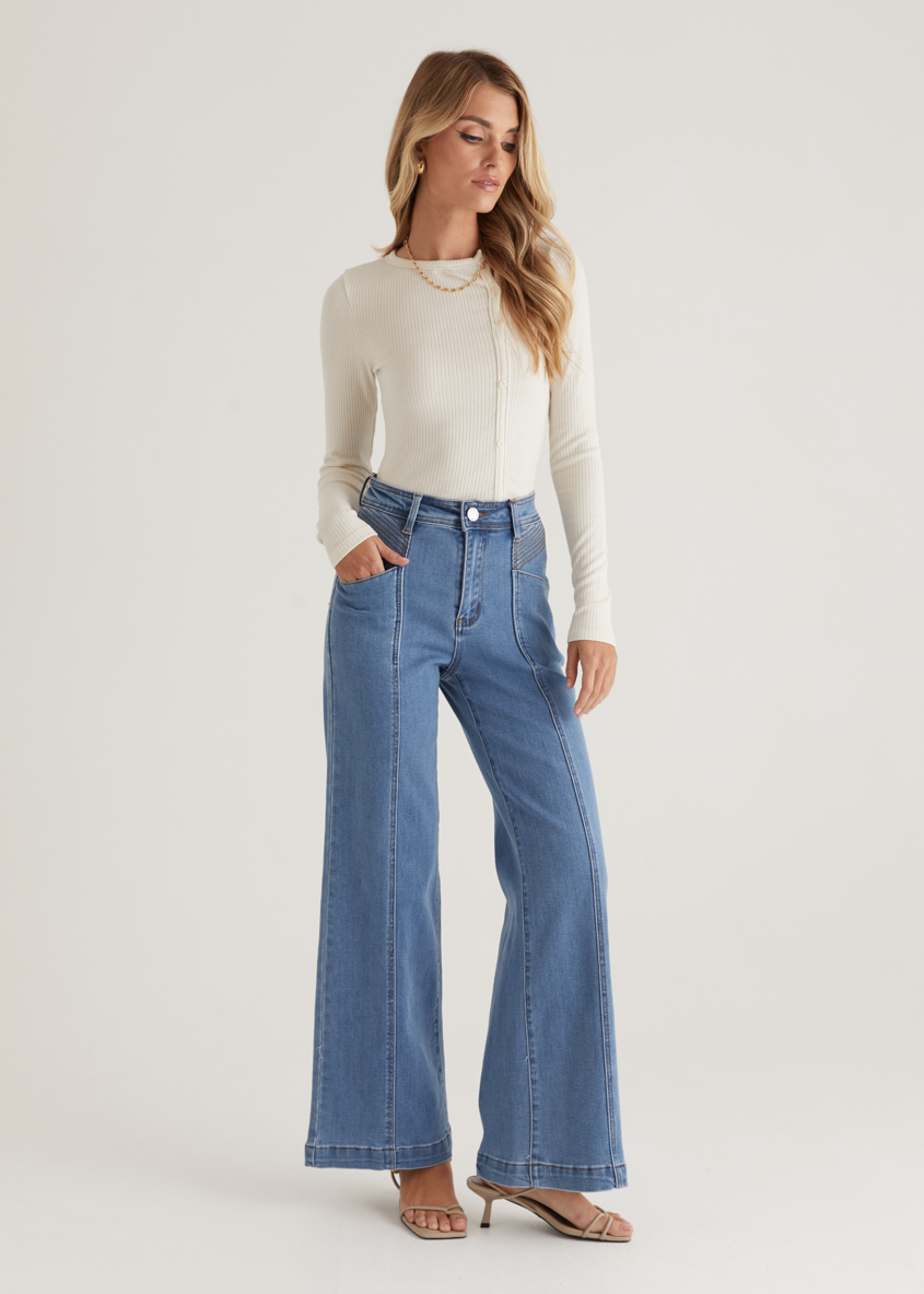 Jess Stretch Wide Leg Jeans - Light Blue – Gingham & Heels