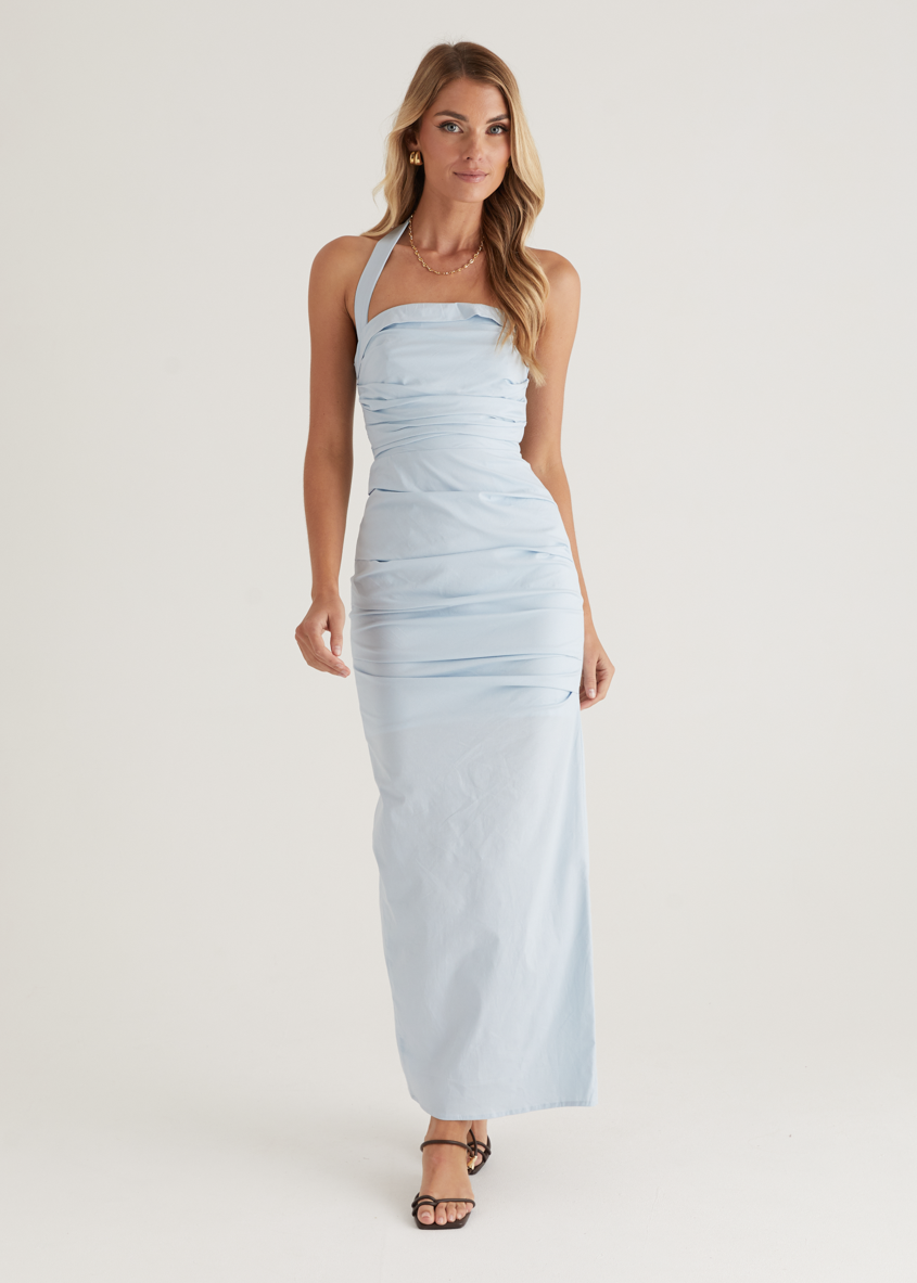Sadie Halter Maxi Dress - Ice Blue – Gingham & Heels