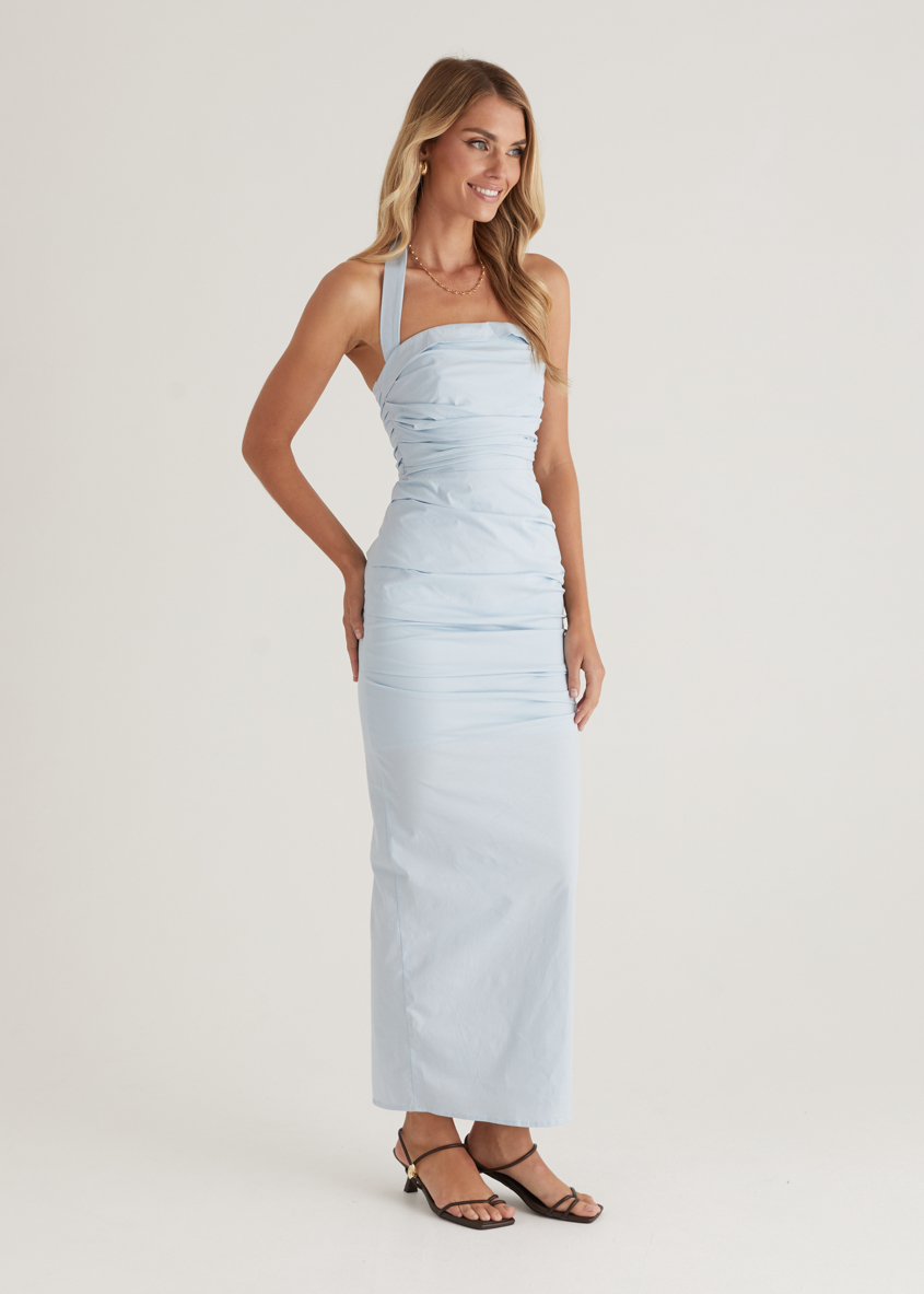 Sadie Halter Maxi Dress - Ice Blue – Gingham & Heels