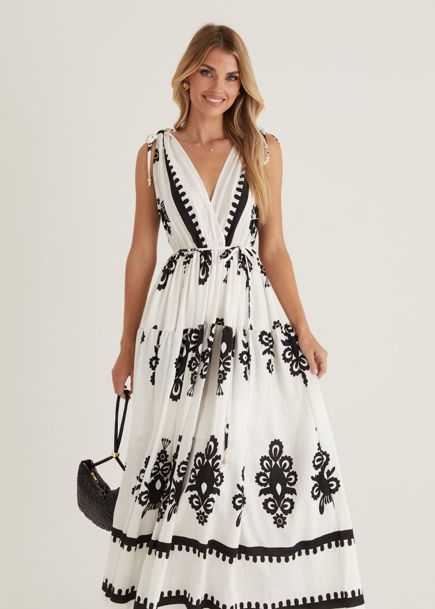 Elysium Maxi Dress - Black Abstract – Gingham & Heels