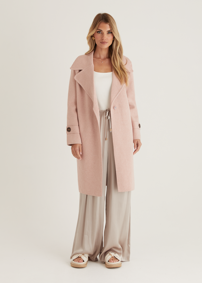 Chayso Knit Coat - Blush – Gingham & Heels
