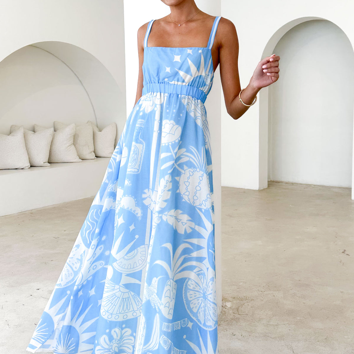 Nerina Maxi Dress - Blue Cabos – Gingham & Heels