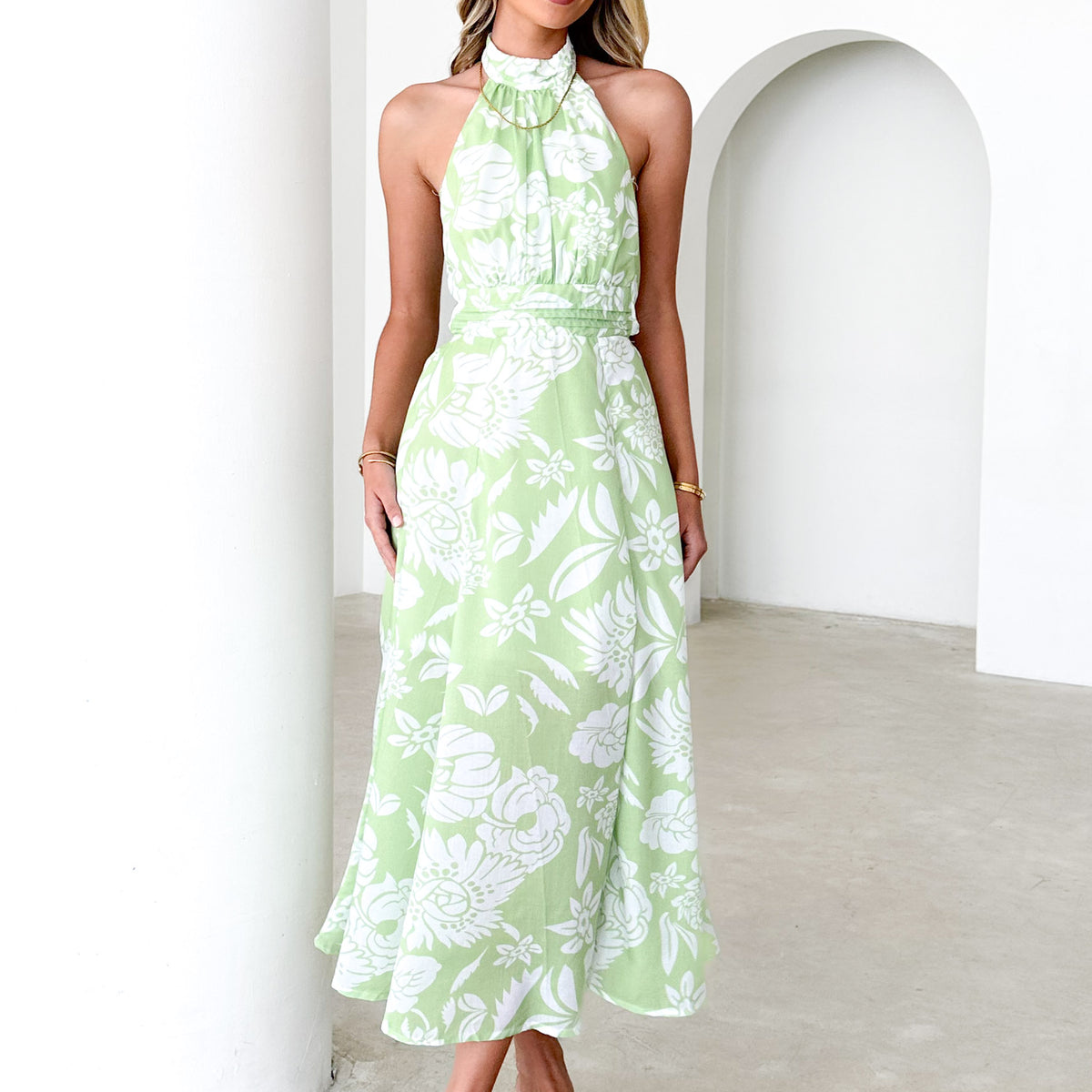 Laylo Halter Maxi Dress - Lime Floral – Gingham & Heels
