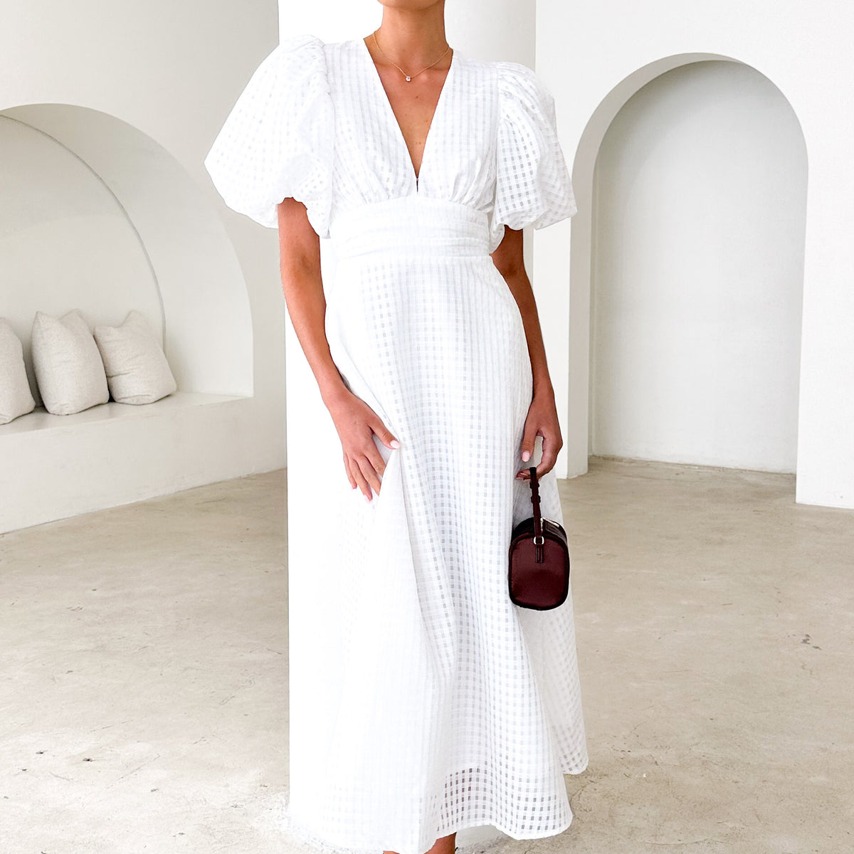 Chella Maxi Dress - Off White – Gingham & Heels