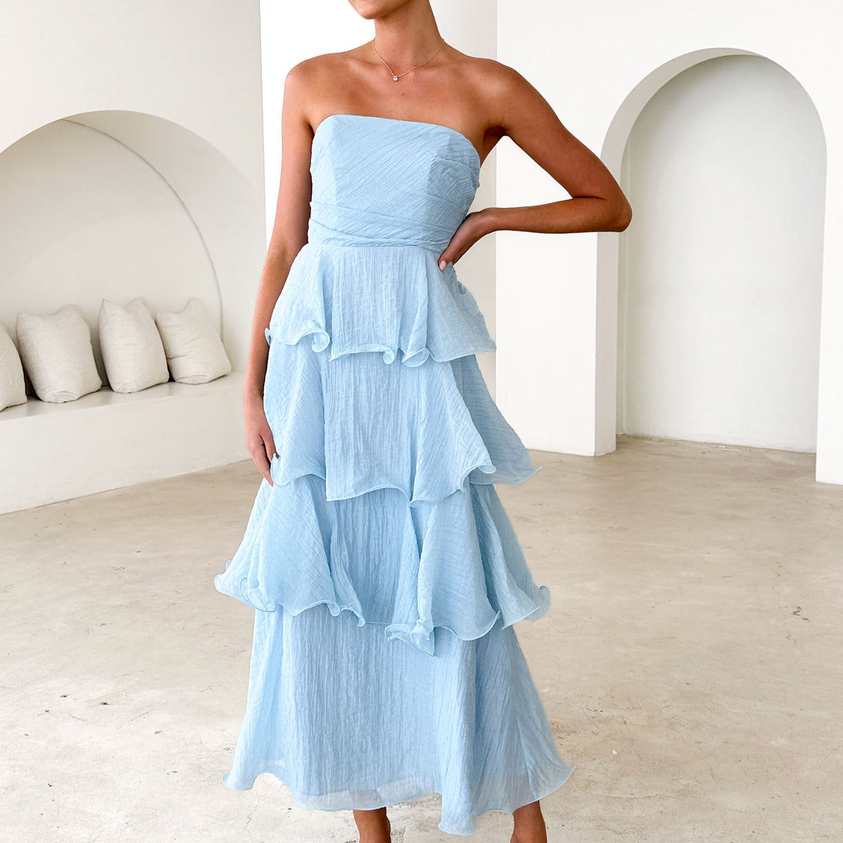 Neo Strapless Maxi Dress - Sky Blue – Gingham & Heels