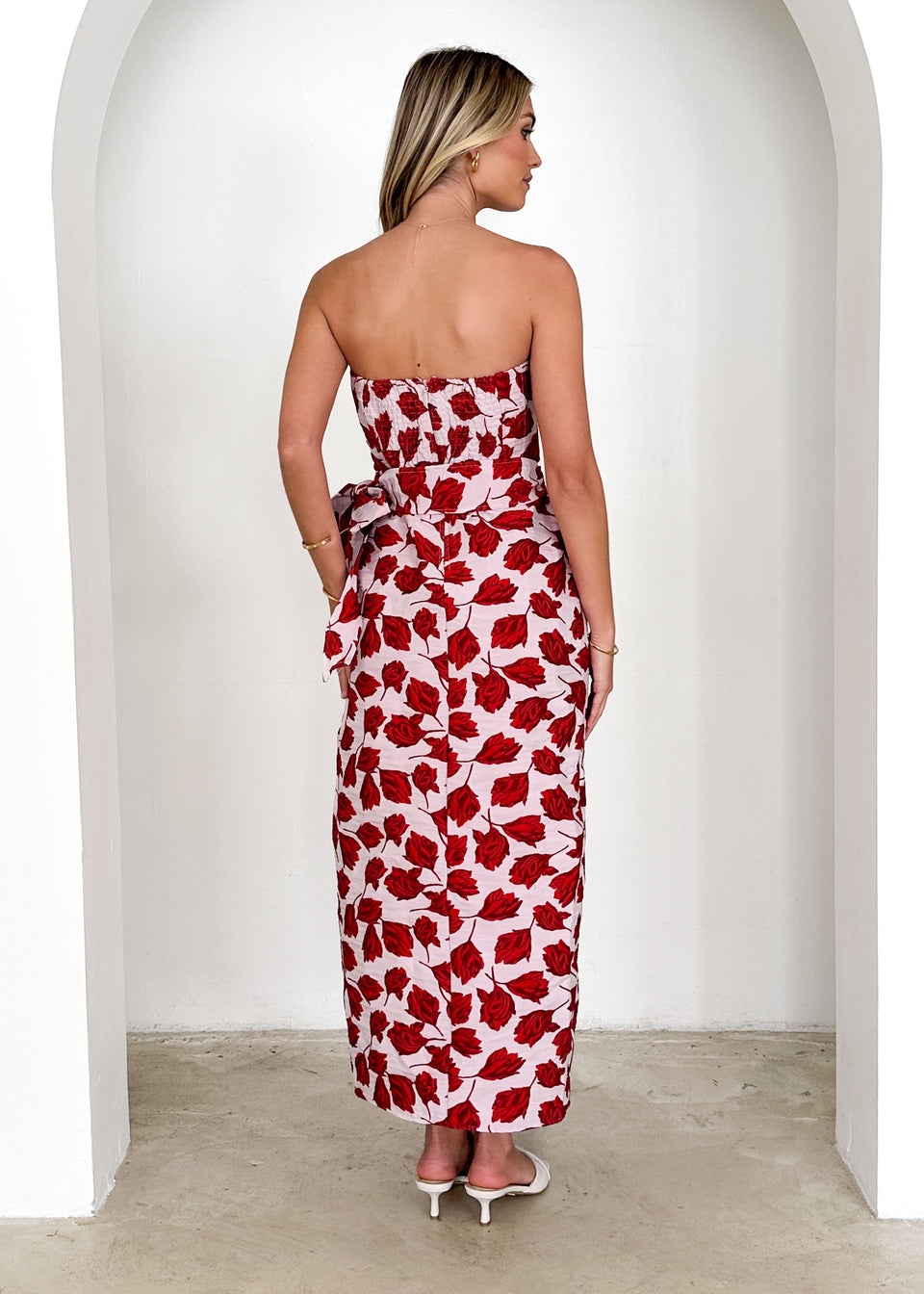 Indra Strapless Midi Dress - Red Rose – Gingham & Heels