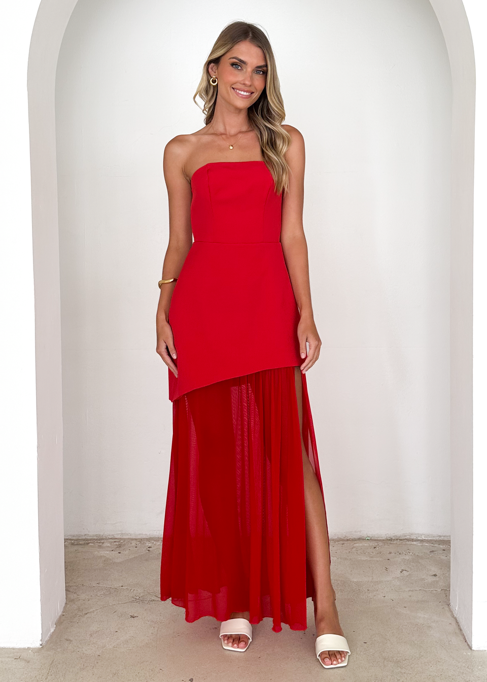 Cabaret Strapless Maxi Dress - Red – Gingham & Heels