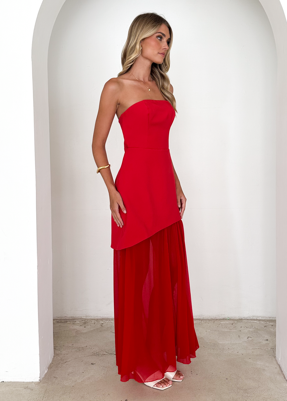 Cabaret Strapless Maxi Dress - Red – Gingham & Heels