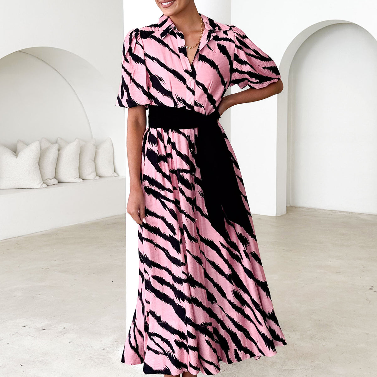 Rambler Maxi Dress - Pink Zebra – Gingham & Heels