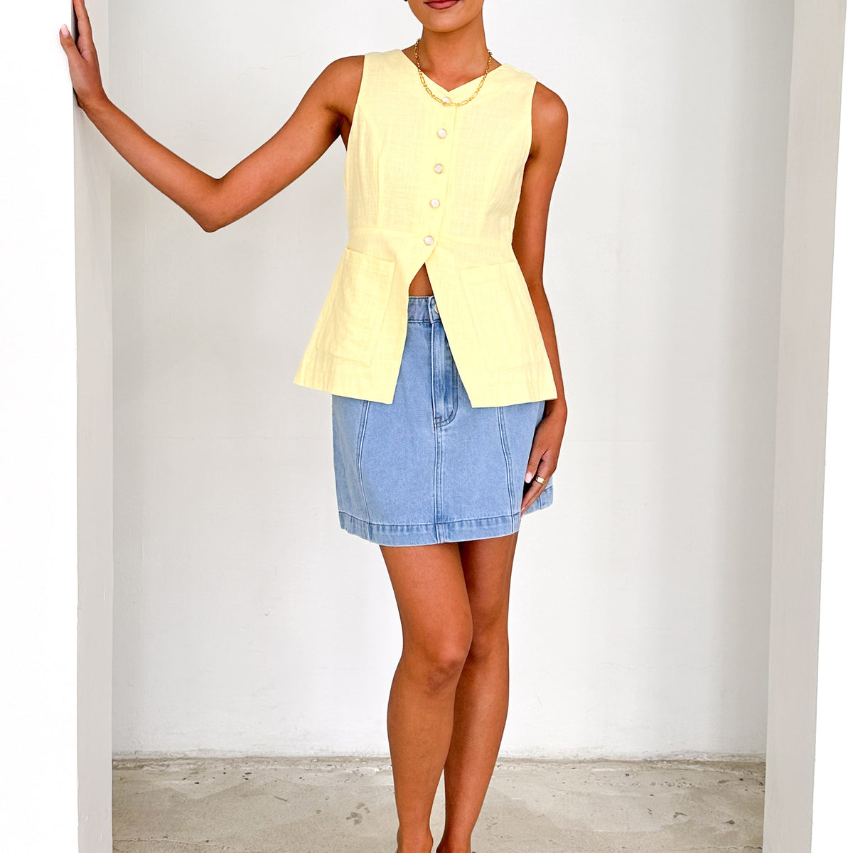 Kaycee Vest Top - Lemon – Gingham & Heels