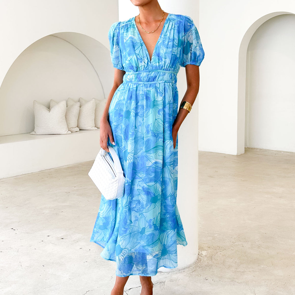 Revival Maxi Dress - Blue Splash – Gingham & Heels