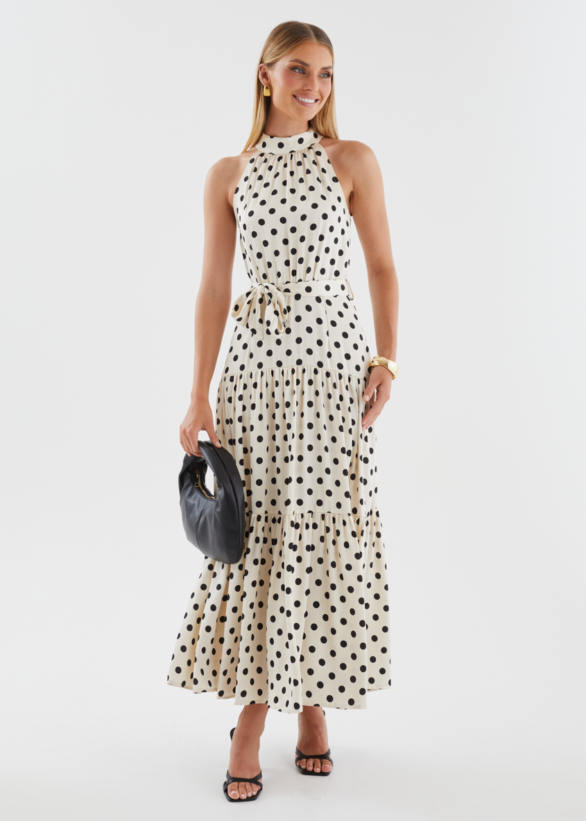 Katrina Halter Maxi Dress - Cream Polka – Gingham & Heels