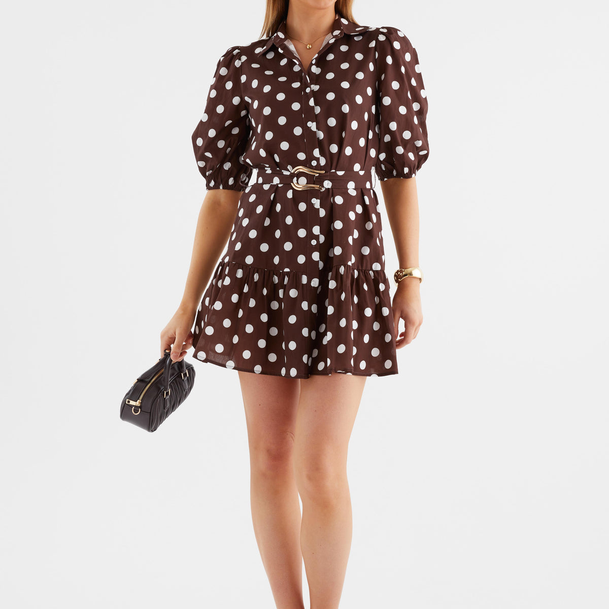 Stephenia Dress - Chocolate Polka – Gingham & Heels
