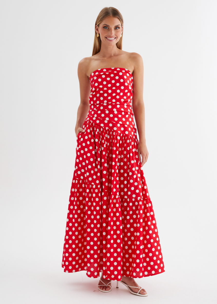 Abie Strapless Maxi Dress - Red Polka – Gingham & Heels