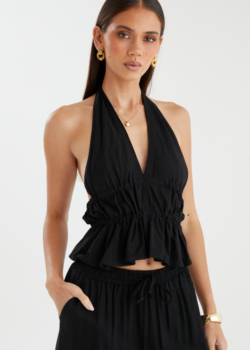 Akira Halter Top - Black – Gingham & Heels
