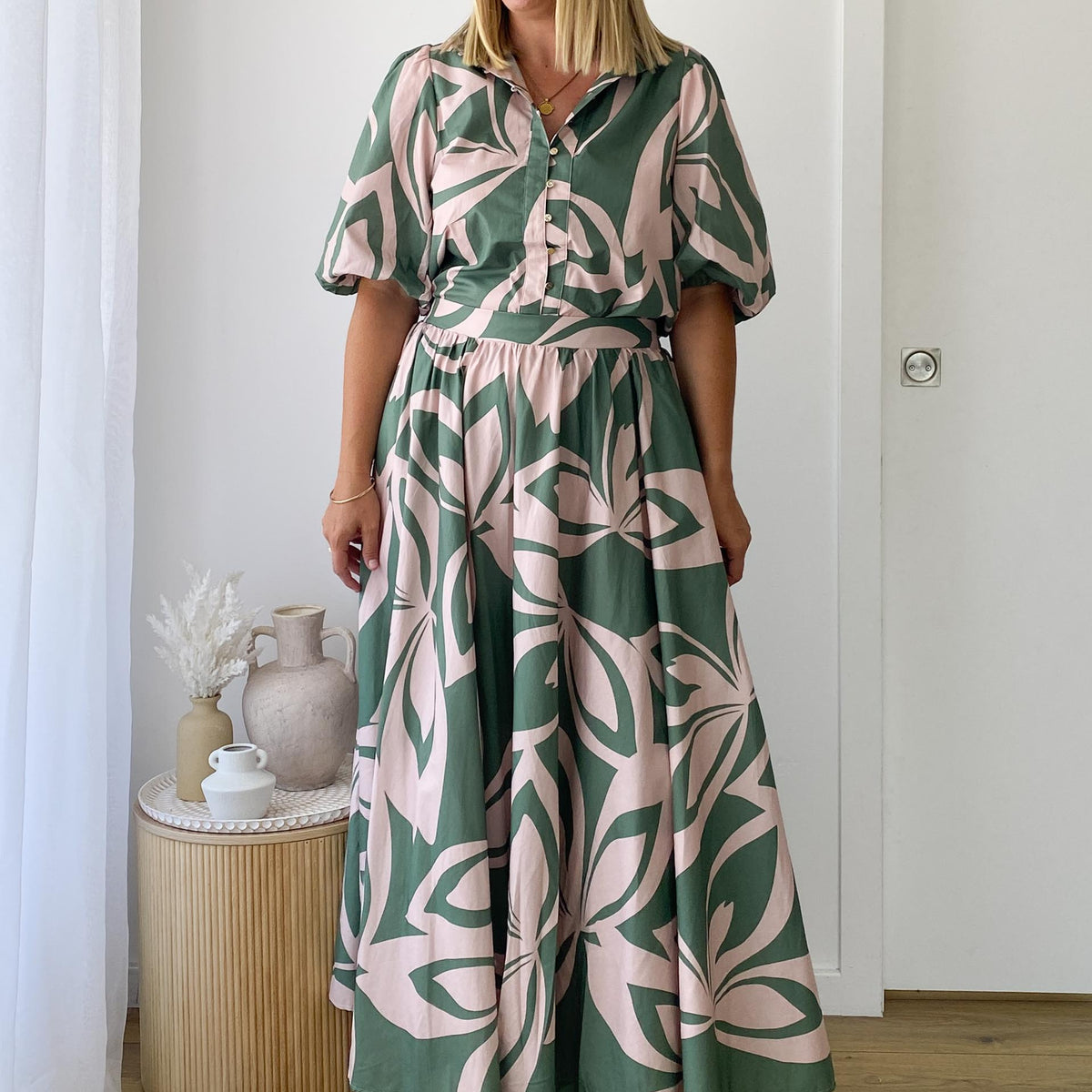 Simone Maxi Skirt - Fern Abstract – Gingham & Heels