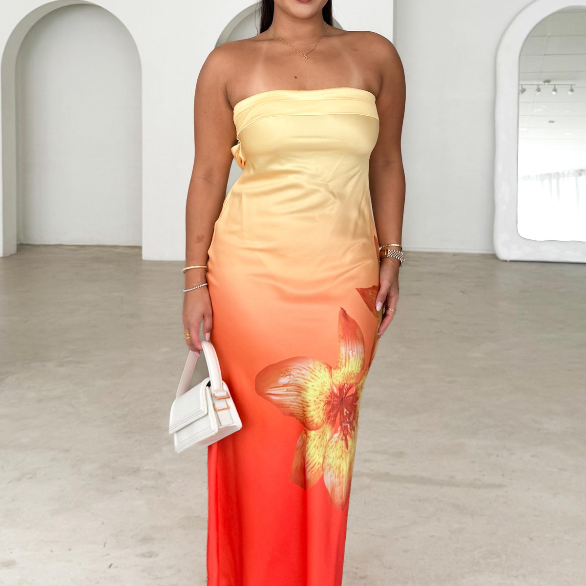 Jamie Strapless Maxi Dress - Sunrise Bloom – Gingham & Heels