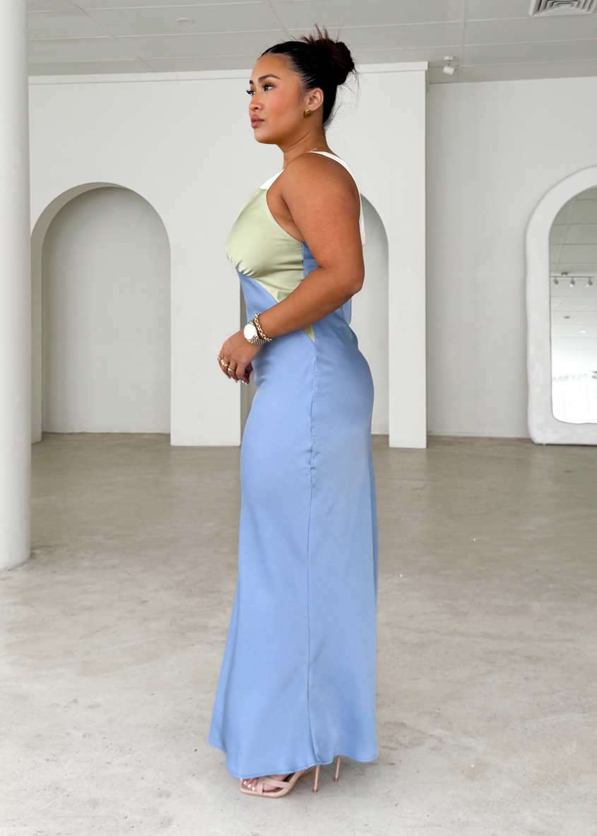 Taleena Maxi Dress - Blue Splice – Gingham & Heels