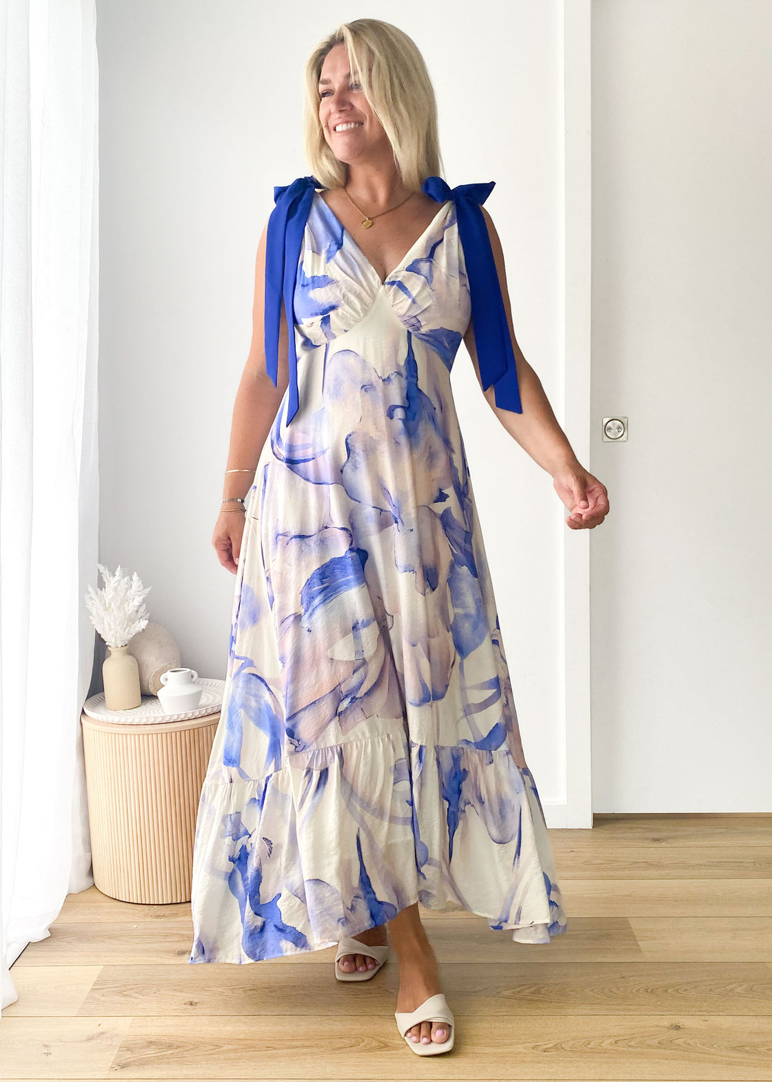 Havannah Tie Midi Dress - Lapis Flame – Gingham & Heels